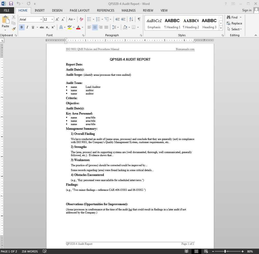 Sample Hr Audit Report Template Best Layout Templates